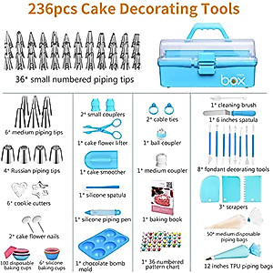 Cake Decorating Tools Supplies Kit: 236pcs Baking Accessories with Storage Case - Piping Bags and Icing Tips Set - Cupcake Cookie Frosting Fondant Bakery Set for Adults Beginners or Professional
