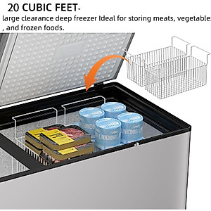 20 Cu Ft Chest Freezer - Large Commerical Deep Freezer with Removable Baskets - Top Open Door Compact Freezer w/Adjustable Temperature Quiet Energy Saving for Families Office and Garage - Silver