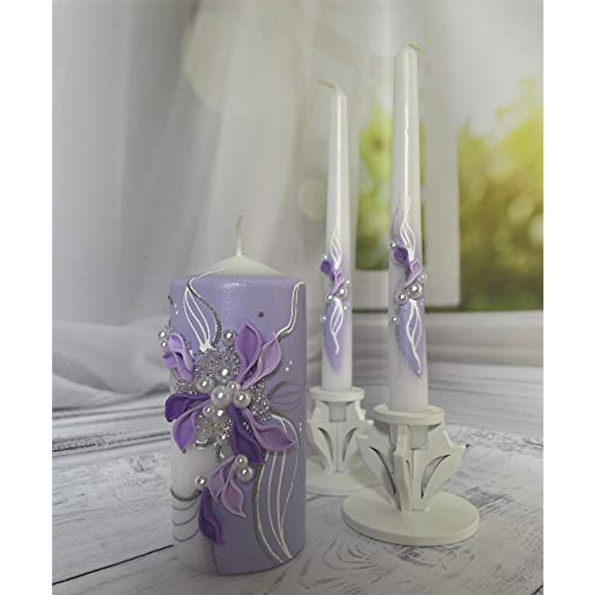 Magik Life Unity Candle Set for Wedding - Wedding décor Wedding Accessories - Candle Sets - 6 Inch Pillar and 2 10 Inch Tapers - Best Unity Candle