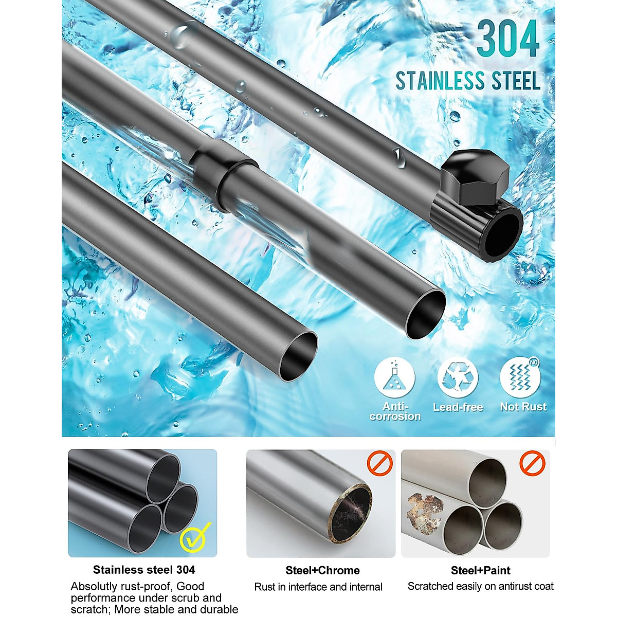 ADOVEL 4 Layer Corner Shower Caddy, Stainless Steel ​Constant Tension Pole Shower Organizer, Adjustable Corner Shower Shelf, Rustproof 3.3 to 9.8 ft