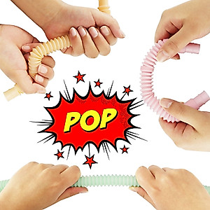 TIBDALA Pop Tubes Sensory Toys, 12 Pack Fine Motor Skills & Learning Toys Autism Sensory Fidget Toys, Party Favors Christmas Stocking Stuffers for Kids
