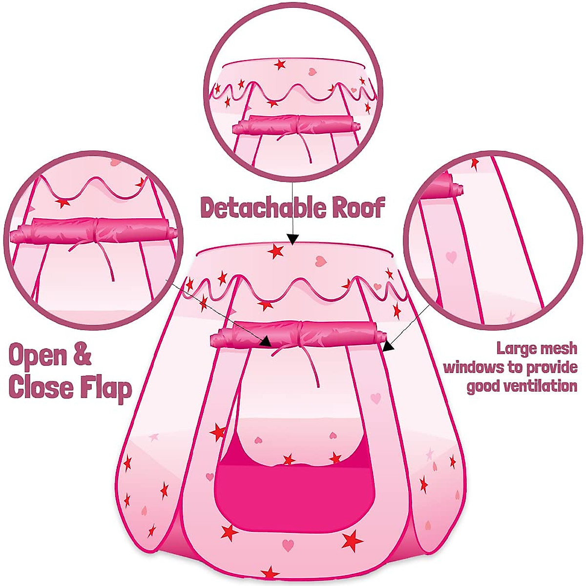 ArtCreativity Princess Pop Up Tent, Kids Playhouse Tent with a Carry Bag, Foldable Princess Tent for Girls and Boys, Kids Ball Pit Toys for 3,4 Year Old Girl, Indoor & Outdoor Play Tent for Kids