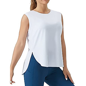 THE GYM PEOPLE Women's Workout Tank Tops Loose Fit Sleeveless Cotton Running Shirts White