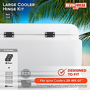 NeverBreak Parts - 3 Pack Black Igloo Cooler Hinges Replacement with Screws | High Strength Igloo Cooler Replacement Parts | Igloo Parts kit for ice chests