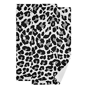 Qilmy Black and White Leopard Hand Towels Ultra Soft Absorbent Fingertip Bath Towels Breathable & Comfort Hand Towels for Bathroom Hotel, Gym and Spa 28 X 14 Inch (2PCS)