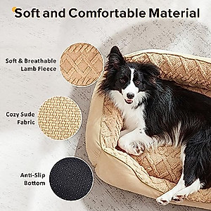 JOEJOY Small Dog Bed for Medium Small Dogs, Rectangle Washable Dog Sofa Bed, Soft Breathable Puppy Bed, Durable Pet Cuddler Bed with Anti-Slip Bottom, 20"x19"x6", Beige