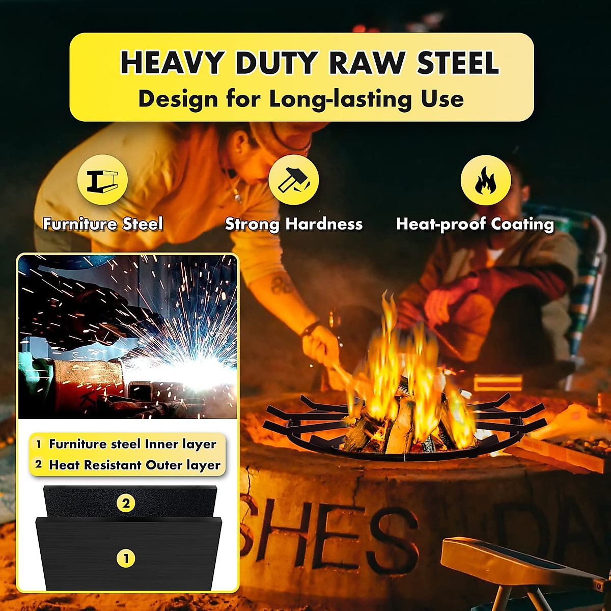 Round Fire Pit Grate 32 x 32 x 4.5 Inches, Heavy Duty Wagon Wheel Firewood Fireplace Grate, 6 + 2 Legs Spider Fire Pit Grill Grates, Fire Logs Stove Burning Rack for Inside Outdoor Campfire Bar