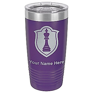 LaserGram 20oz Vacuum Insulated Tumbler Mug, Chess King, Personalized Engraving Included (Dark Purple)