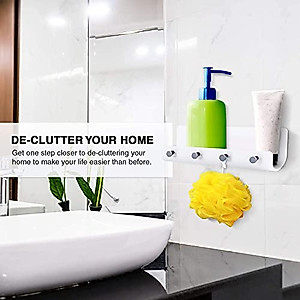 Self-Adhesive Wall Mount Mail Letter Holder with 4 Key Hooks Organizer ~ Holds Car/House Keys, Leashes, Mails, Phones (White)