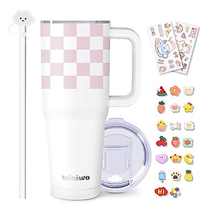 winiwo 40 oz Tumbler with Handle and Straw, D.I.Y Gift for Her, Stainless Steel Travel Mug, Iced Tea or Coffee, Insulated Tumbler with Stickers, Keeps Beverages Cold Up to 24 Hours