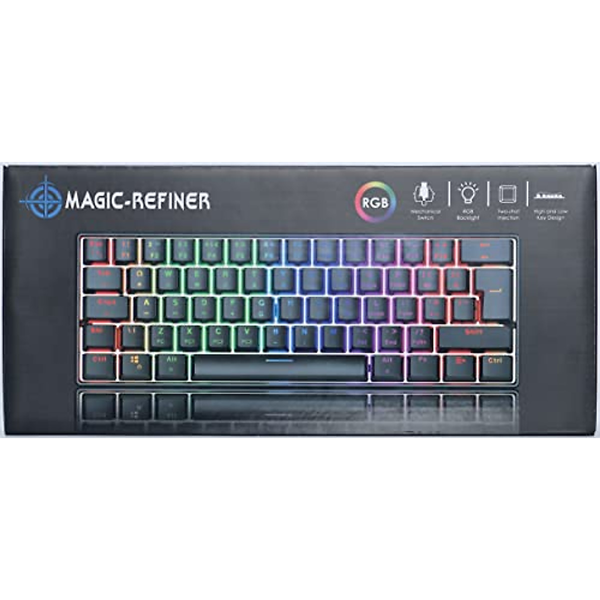 UK Layout 60% True Mechanical Gaming Keyboard Type C Wired 61 Keys LED Backlit USB Waterproof Keyboard 14 Chroma RGB Backlight Full Anti-ghosting Keys for Computer/PC/Laptop/MAC (White/Blue Switch)