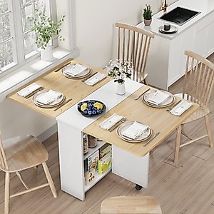 Alkmaar Folding Dining Table, 47.2" D x 23.6" W x 29.5" H, Pear Wood Color and White