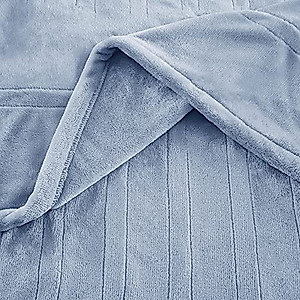 Serta Luxuriously Soft Plush Electric Blanket Fast Heating Cozy Cover, Safety Auto Shut Off Timer, Low EMF, Multi Heat Setting, ETL Certified, Machine Washable, Sea Blue Throw (50 in x 60 in)