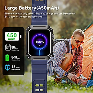 GAMSARO Smart Watches for Men with Bluetooth Call Tactical Outdoor Sports Smartwatch for Android iPhone Waterproof Fitness Watch with Blood Pressure Heart Rate Step Counter (Blue)