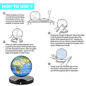 Floating Globe, Magnetic Levitating Globe with LED Light, 360° Rotating Geographic Globe World Map for Home Office Decor, Cool Tech Gift for Kids, Teacher, Husband, Colleague..