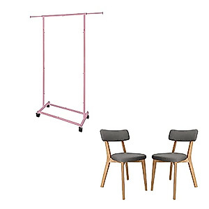 Fishat Simple Garment Rack & SAH Solid Wood Dining Chair Set of 2