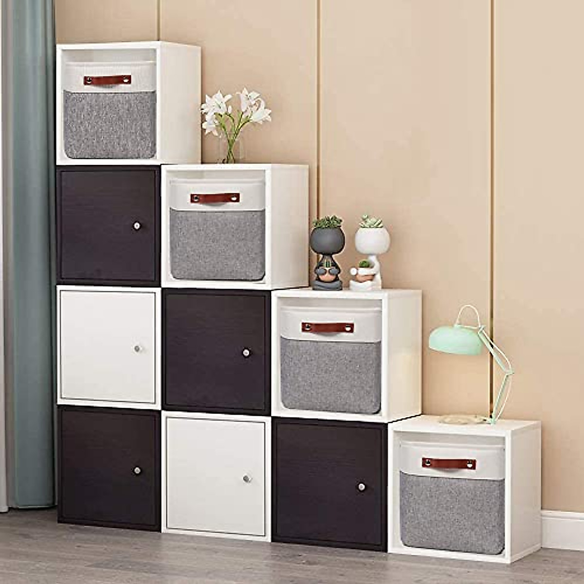 Kntiwiwo Fabric Storage Cubes 10.5”x10.5”x11” Cube Storage Bins for Closet Organizers and Storage Shelves Foldable Storage Bin with Handles, Set of 6, Grey