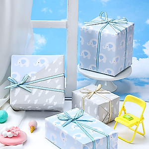 LeZakaa Reversible Baby Shower Wrapping Paper - Jumbo Roll - Elephant in Blue & Cloud in Gray for Baby Boy - 24 inches x 100 Feet (200 sq.ft.)