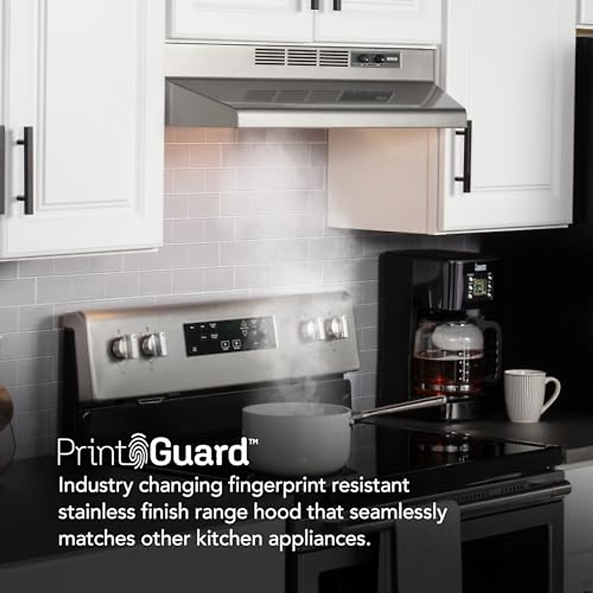 Broan-NuTone 4130SF Fingerprint Resistant Ductless Under-Cabinet Range Hood, 30-Inch, Stainless Finish with Print Guard