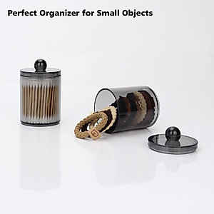 DAPOWER 2 Pack Qtip Holder Vanity Storage Canister for Cotton Ball Cotton Swab Pads Floss, 10-Ounce Clear Plastic Apothecary Jar with Lid, Bathroom Organizers and Storage (2)