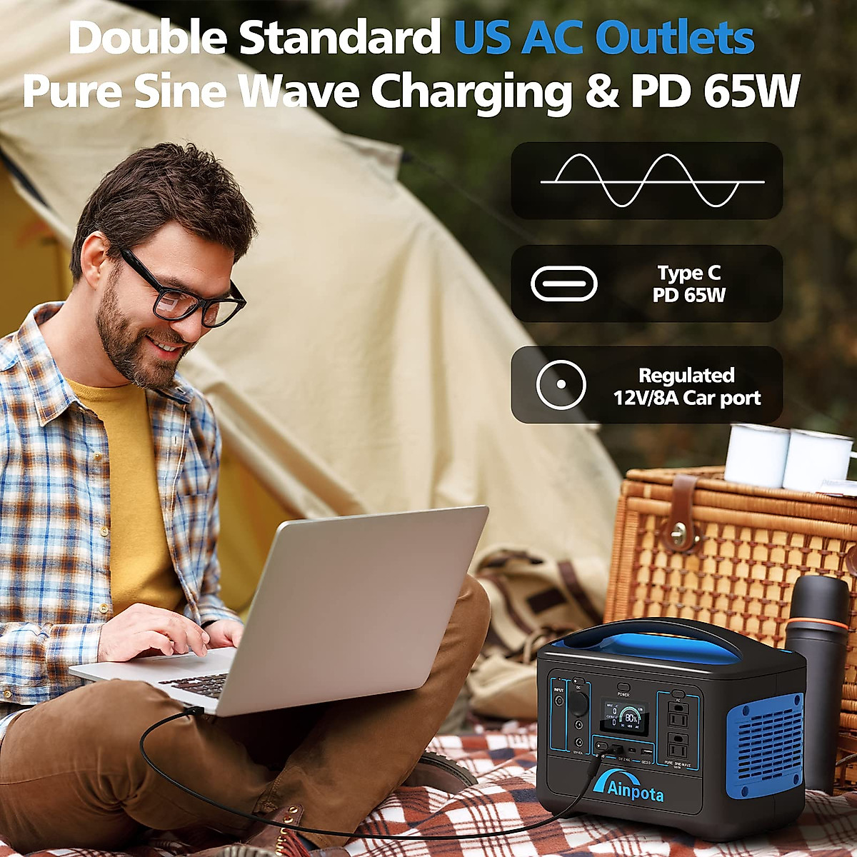 Ainpota Portable Power Station 600W/568Wh Power Station with AC Outlets & LED Flashlight Fast Charging by Solar Generator Backup Lithium Battery for Home and Outdoor Camping Adventure