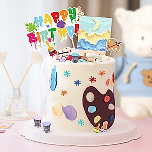 SaSbSc Art Party Cake Decorations with Paint Cupcake Topper Cute Paint Party Supplies Art Themed Birthday Favors for Kid Slime Party Graffiti Artist Birthday Party