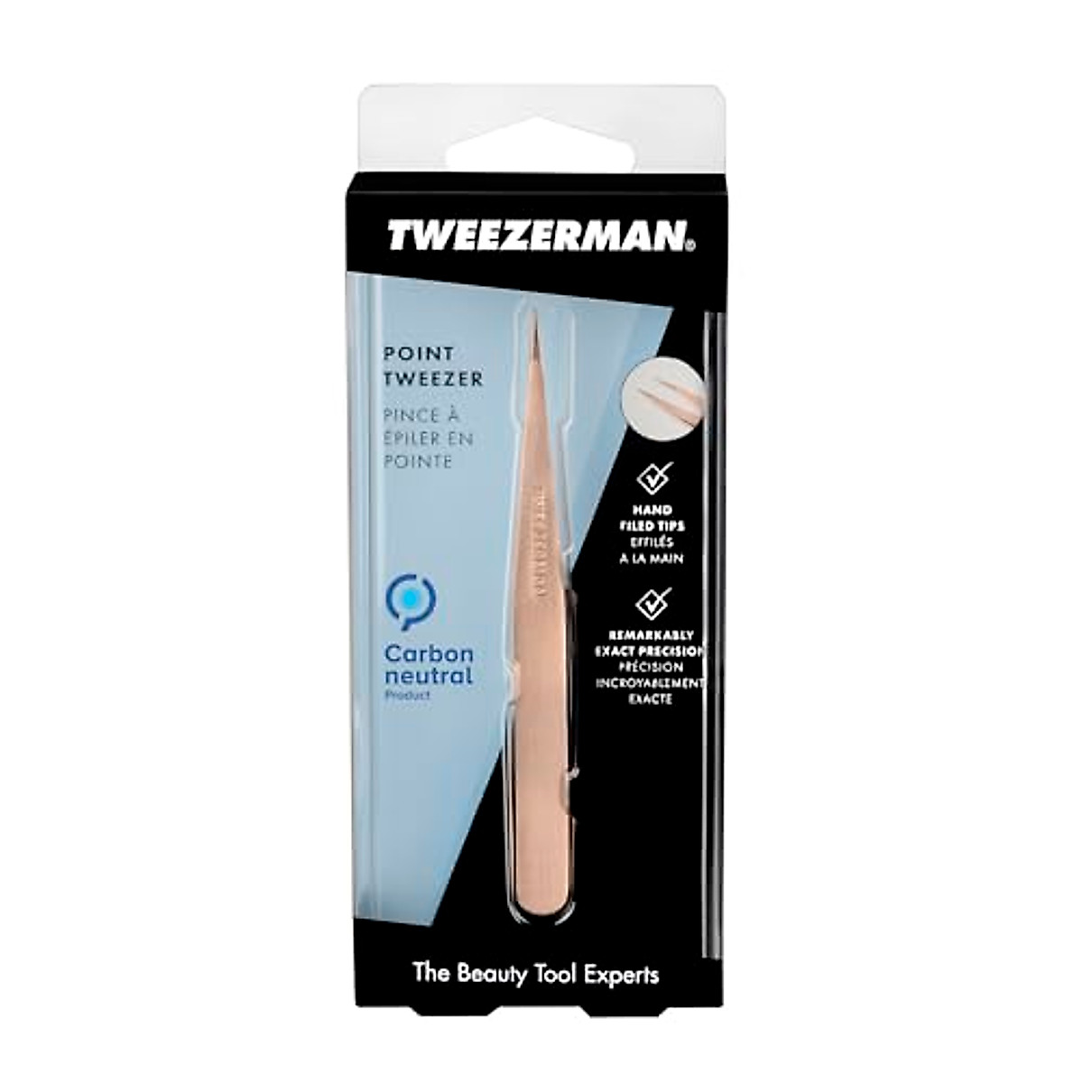 Tweezerman Stainless Steel Point Tweezer - Eyebrow Precision Tweezers, Facial and Ingrown Hair Removal (Rose Gold)