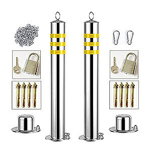 2pcs Private Car Parking Stainless Steel Security Posts,Private Car Parking Space Lock,Easy to Install to Protect Your Parking Space(650×76mm/25.5×3in)