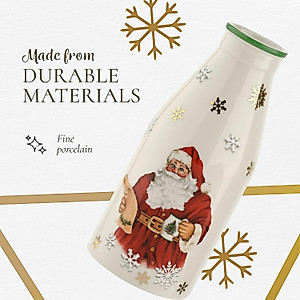 Spode Christmas Tree Plate and Bottle Set (2-Piece) - 8.5" Porcelain Cookies for Santa Plate & 10 Oz Holiday-Themed Jug, Dishwasher Safe Festive Collectible Seasonal Gift Set