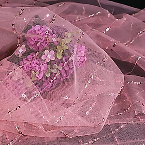 XMTXZYM 3 Yard Mesh Sequined Beaded Lace Fabric for Wedding Dress Evening Dress Handmade DIY Accessories