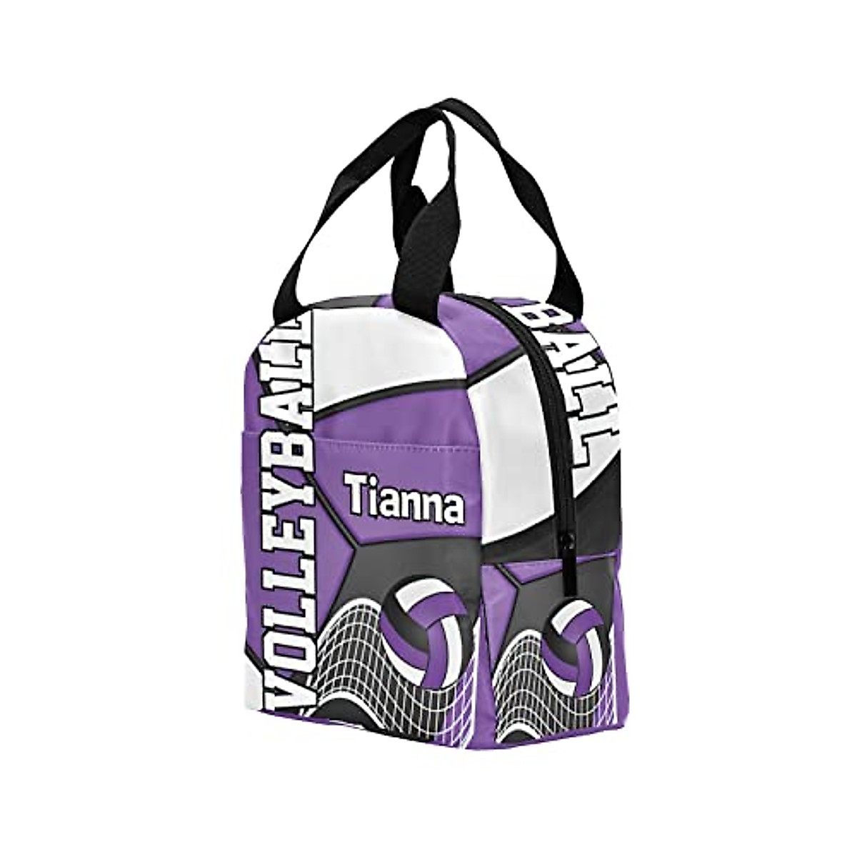 zaaprintblanket Custom Name Lunch Bag For Men Women Personalized Volleyball Purple White Cooler Lunch Box Portable with Name for Gift Workout Camping