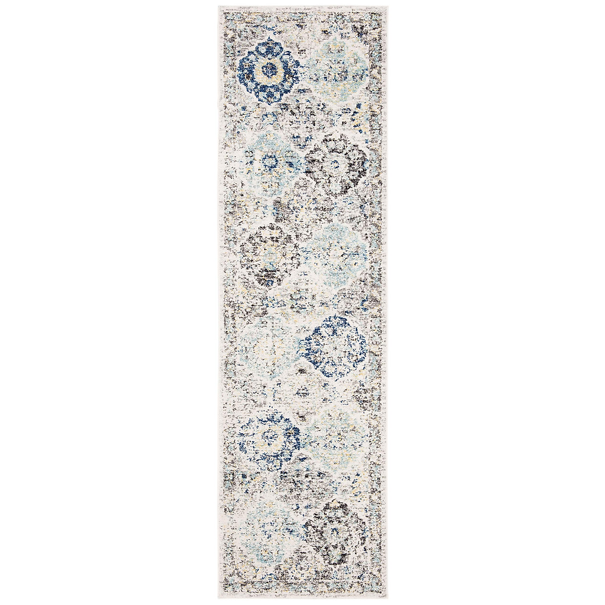 SAFAVIEH Madison Collection Runner Rug - 2'3" x 10', Ivory & Aqua, Boho Chic Distressed Design, Non-Shedding & Easy Care, Ideal for High Traffic Areas in Living Room, Bedroom (MAD611A)