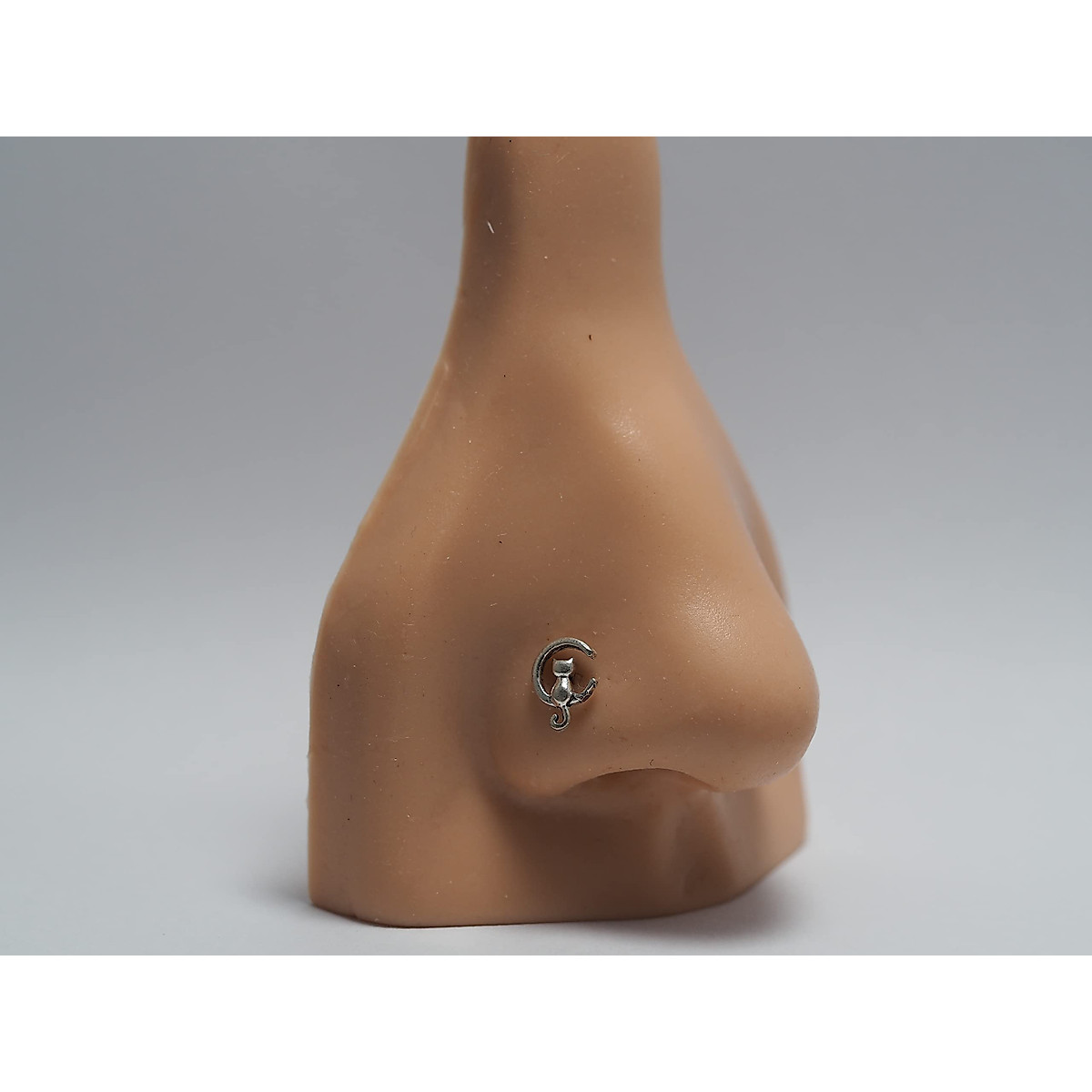 18, 20 Gauge Nose Stud,Cat on the moon Nose Stud,Animal nose screw, Jewelry Nose Stud, Body Piercing Jewelry, Nose Piercing, Body Jewelry (18g Left Screw)