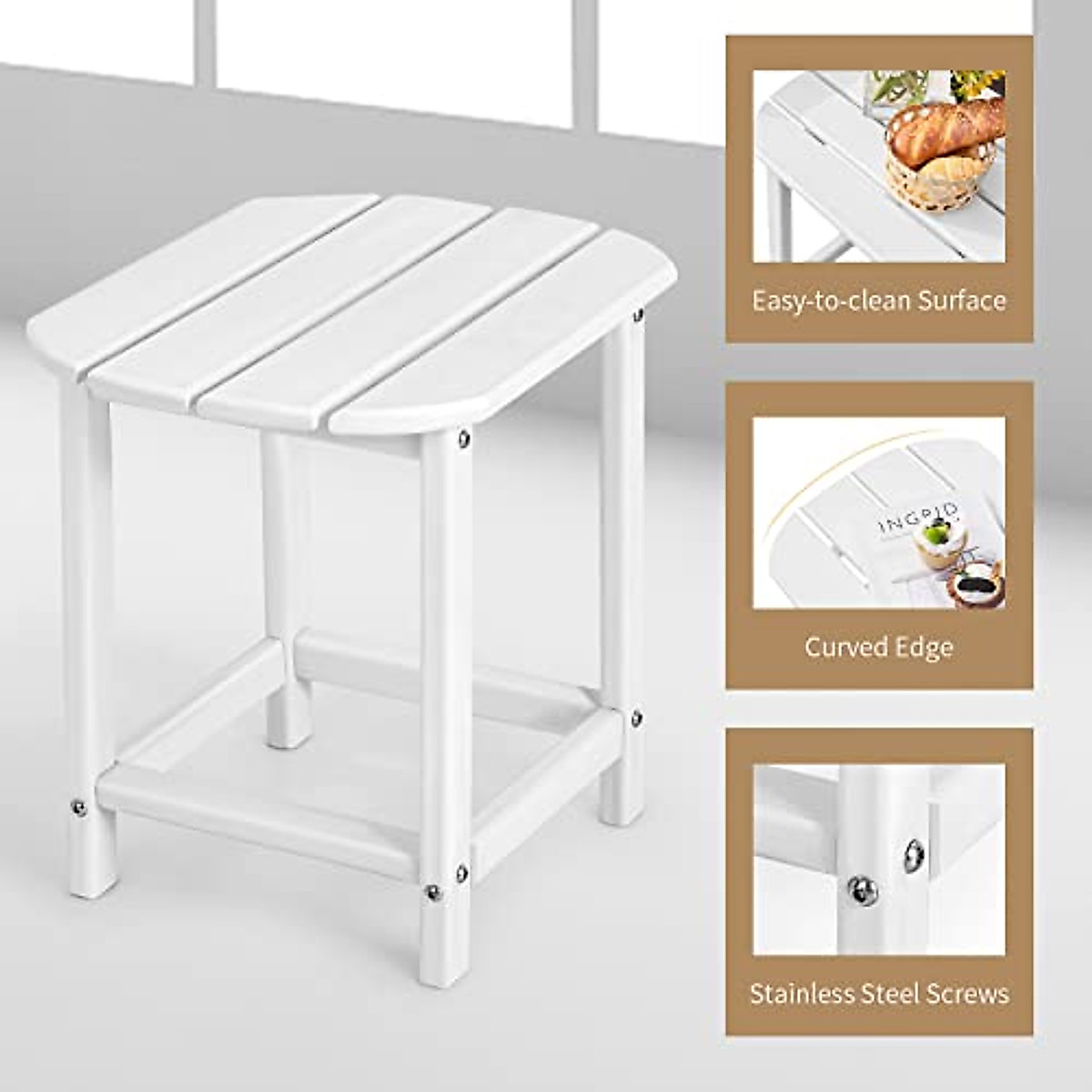 Giantex Side Table Outdoor Small Patio Table 18” Adirondack Table, Weather Resistant, Outside Square Tea Table for Patio, Backyard, Poolside, Garden, Balcony Outdoor Beside End Tables (1, White)