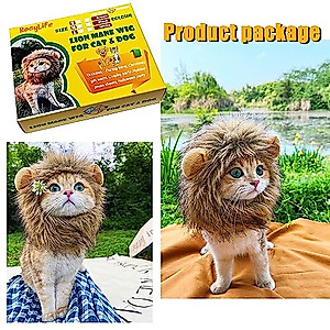 RosyLife Lion Mane Wig for Cat Costume Pet Adjustable Washable Comfortable Fancy Lion Hair Cat Clothes Dress for Halloween Christmas Easter Festival Party Activity (Brown)