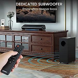 Saiyin Sound Bars for TV with Subwoofer, 2.1 Deep Bass Small Soundbar Monitor Speaker Home Theater Surround System PC Gaming Bluetooth/AUX/Optical Connection, Wall Mountable 17-inch