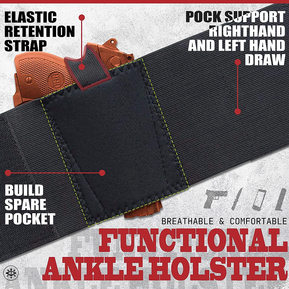 Bundle of Belly Band + Ankle Holster, Concealed Carry with Magazine Pocket/Pouch for Women Men Compatible with Glock, Ruger LCP, M&P Shield, Sig Sauer, Ruger, Kahr, Beretta, 1911, etc