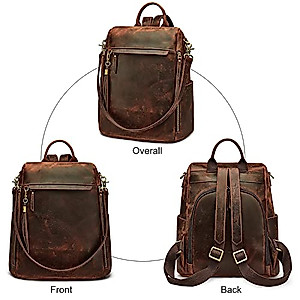 S-ZONE Women Vintage Genuine Leather Backpack Purse Anti-theft Fashion Travel Schoolbag