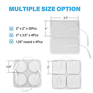 LotFancy TENS Unit Replacement Pads Assorted Sizes, 20PCS Self-Adhesive Electrode Pads for TENS/EMS Massager, 2” x 2” -12Pcs, 2” x 3.5”- 4Pcs, 1.25" Round - 4Pcs