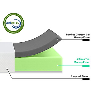 HWGEBY 6 Inch King Size Mattress, King Mattress Bamboo Charcoal Gel Infused Mattress, Green Tea Mattress Certipur US Certified, King Mattress in a Box Firm Mattress for Sleep and Pressure Relief