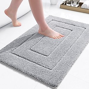 Buganda Bathroom Rugs, 24" x 16", Soft and Absorbent Microfiber Bath Rugs, Non-Slip Shaggy Bath Carpet, Machine Wash Dry Bath Mats for Bathroom Floor, Tub and Shower, Grey