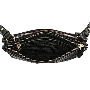 Prada Bandoliera Tessuto Nylon Soft Calf Trim Black Crossbody Bag 1BH046