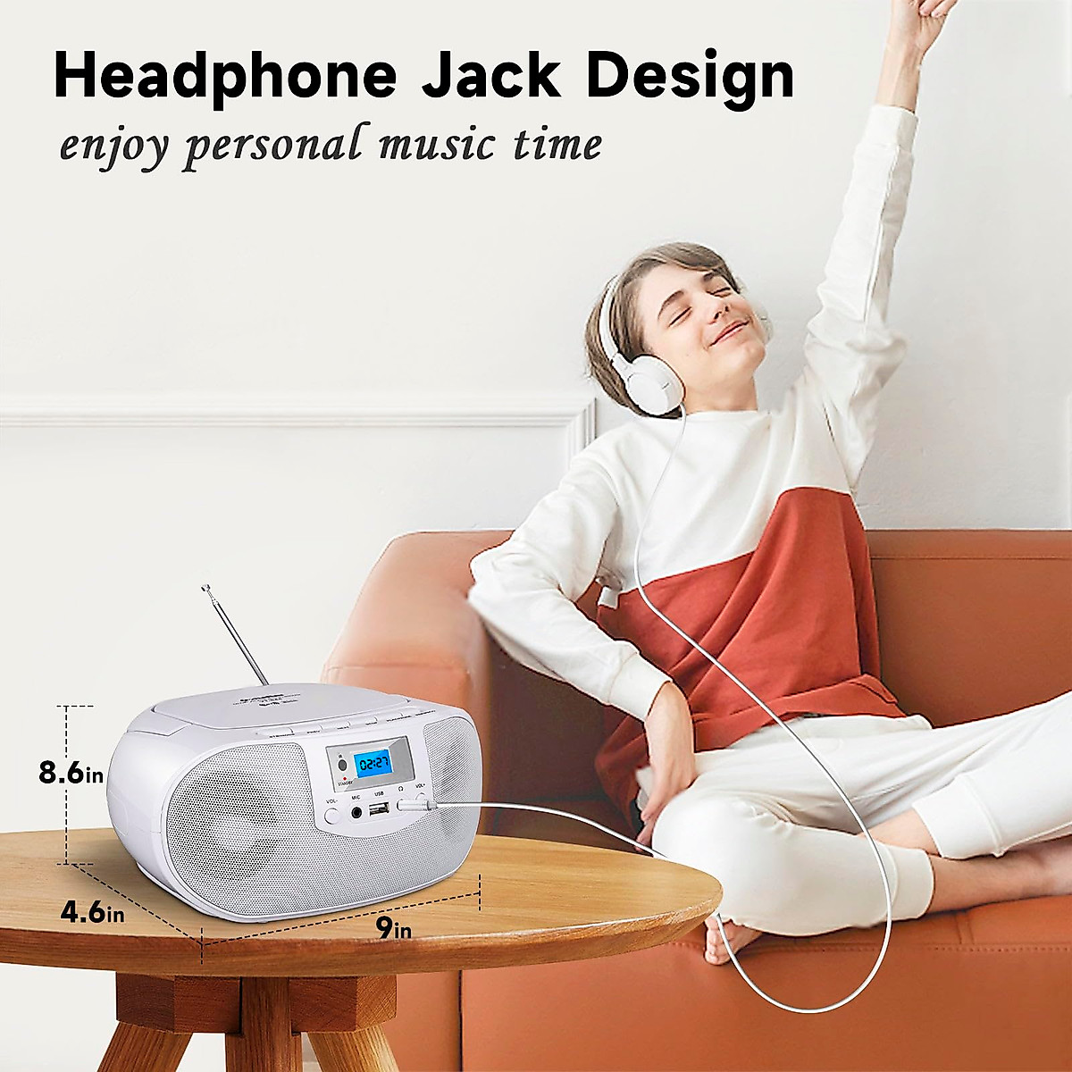 Gelielim CD Player Boombox, FM Radio with Bluetooth, Remote Control, Portable CD Player with Speakers, CD Players for Home with Headphone, Mic Jack Support CD-R/RW/MP3, USB, Gifts for Grandparent
