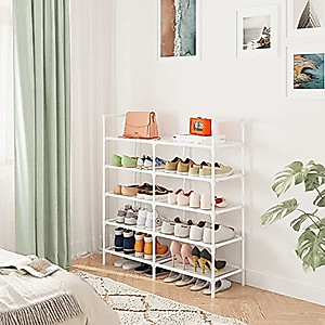 Calmootey 5-Tier Shoe Rack Double Row Storage Organizer,20-25 Pairs Shoe Storage Shelf for Entryway,Living Room,White