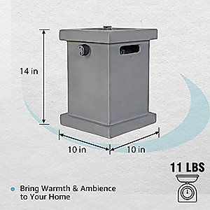 Patiorama Portable Tabletop Fireplace Small Propane Fire Pit, Outdoor 10 Inch Square Concrete Tabletop Gas Firebowl, 10,000 BTU, w/Lava Rocks, CSA Certification, for Garden, Patio-Light Grey