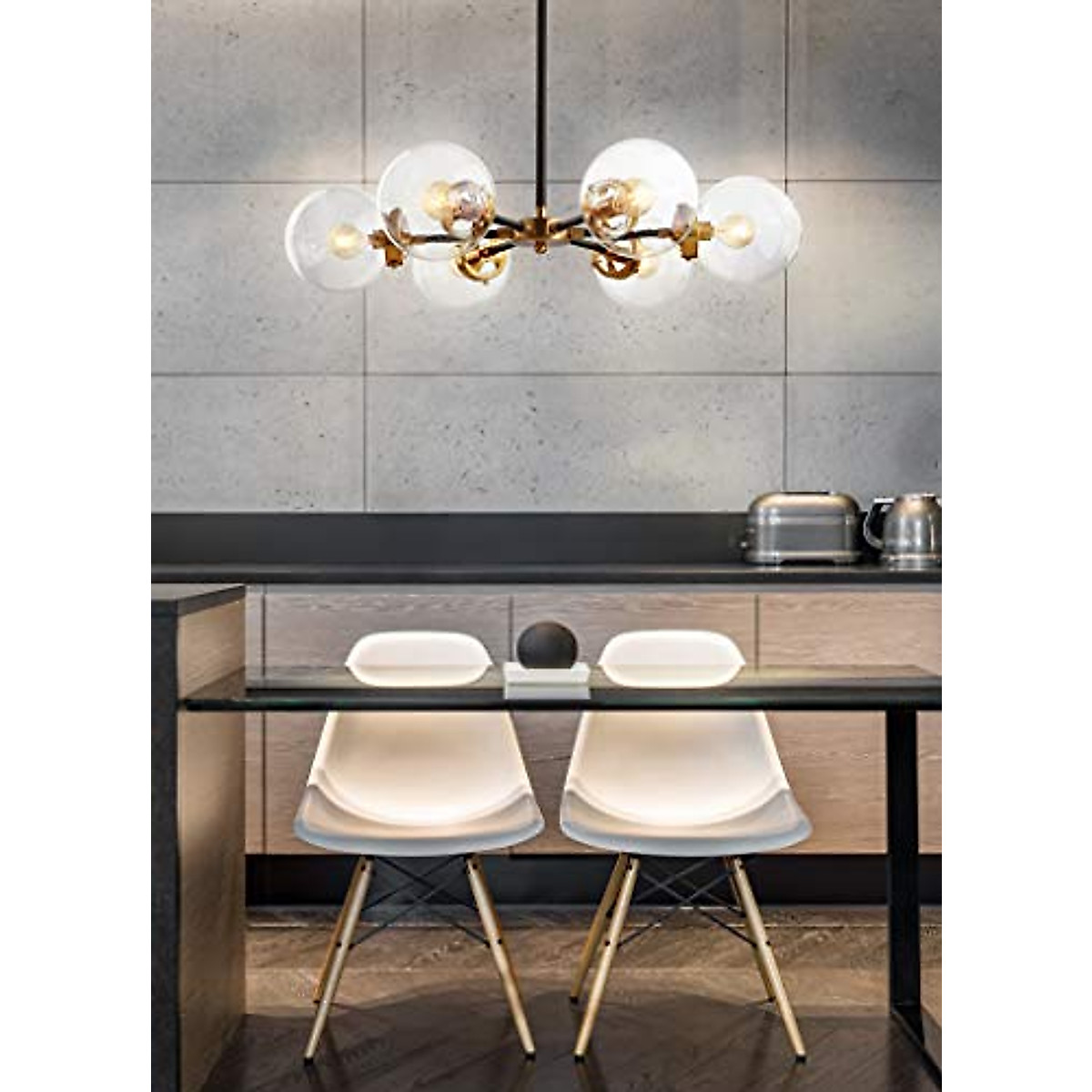 JONATHAN Y JYL9015A Caleb 6-Light 28" Brass Cluster Pendant, Contemporary, Modern, Transitional, Office, Living Room, Family Room, Dining Room, Kitchen, Bedroom, Foyer, Black/Brass Gold