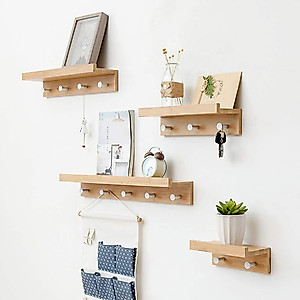 Cabilock Wall Storage Racks Floating Holder Decorative Shelf Storage Rack with Hooks Wall Mounted Ledge