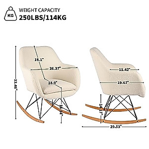 TUOMUR Modern Rocking Chair Nursery, Teddy Fabric Upholstered Glider Rocker with High Backrest and Armrests, Nursing Chair, Comfy Glider Chair for Living Room, Bedroom, Offices, Ivory