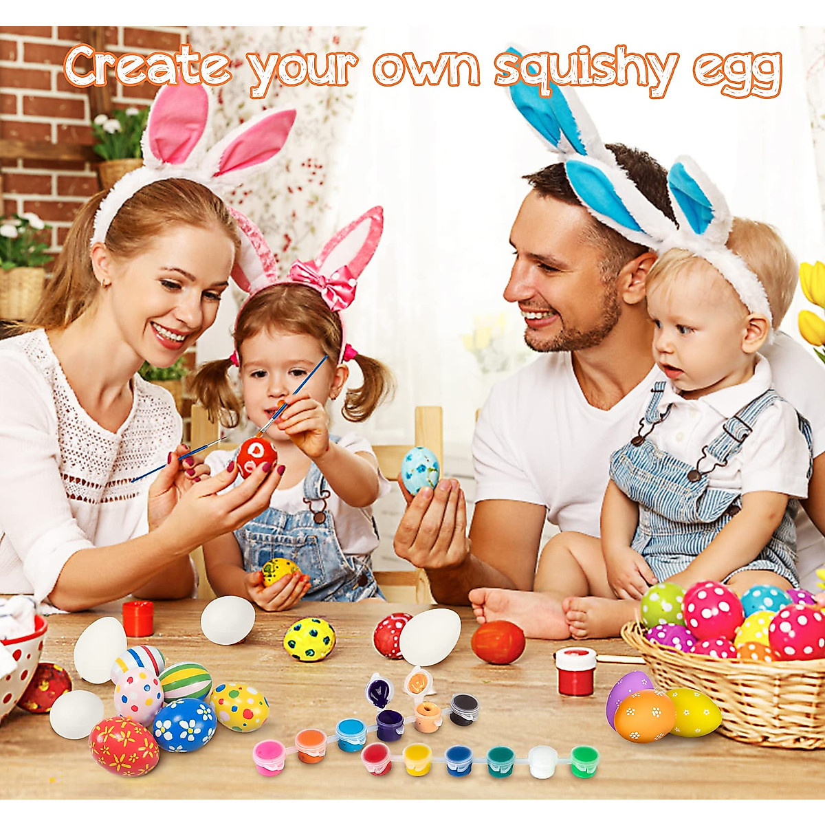 Easter Crafts for Kids, 8 Pcs DIY Coloring Egg Painting Kit Easter Squishy Stress Relief Toys Slow Rising White Squishies Eggs Easter Basket Stuffers Gifts Party Favors Classroom Prize Supplies