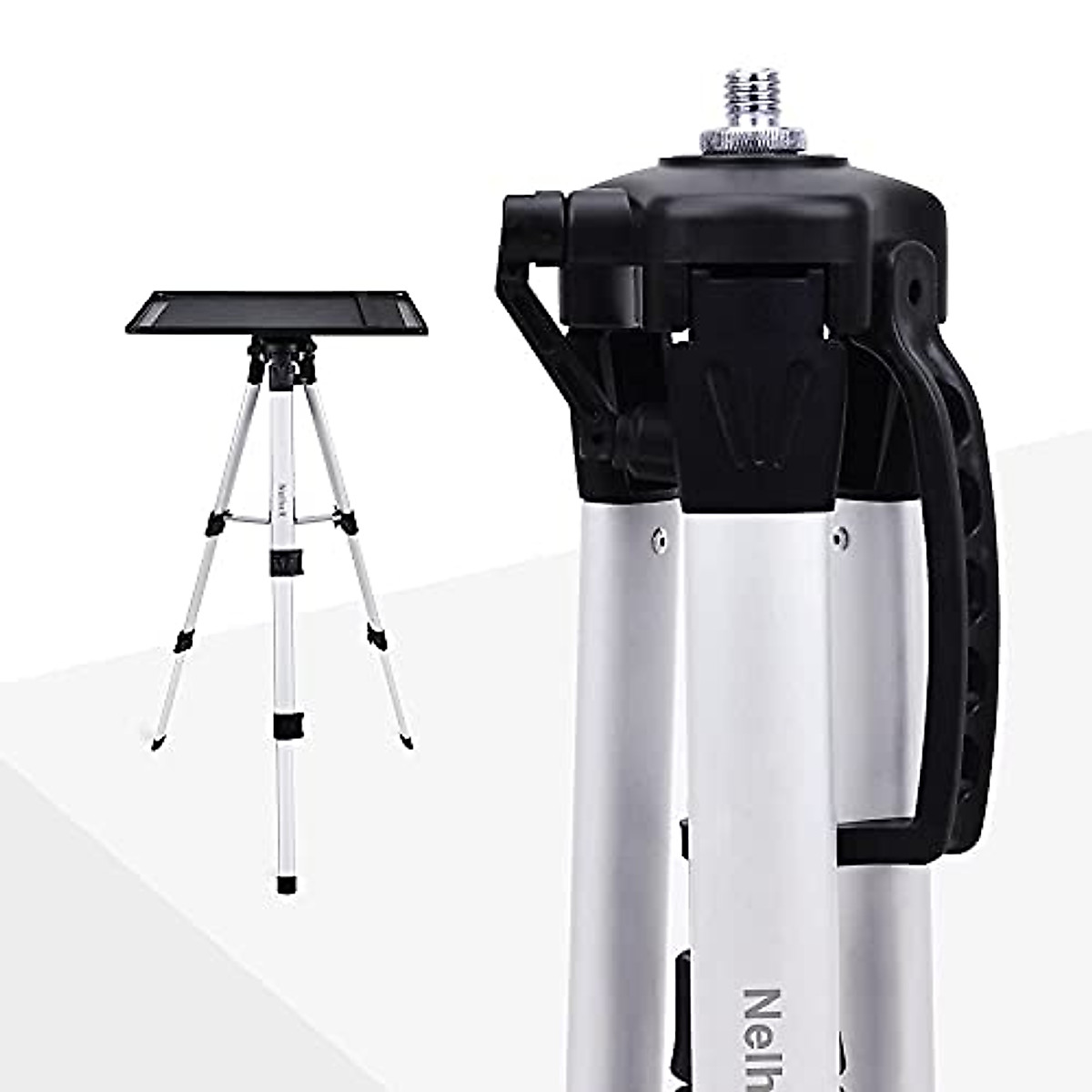 Nelhalt Projector Stand, 17 to 48 inch Adjustable Height, Foldable Aluminum Alloy Tripod Stand with Mouse Pad and Ball Head for Laptop Computer DJ Equipment Holder(Silver)